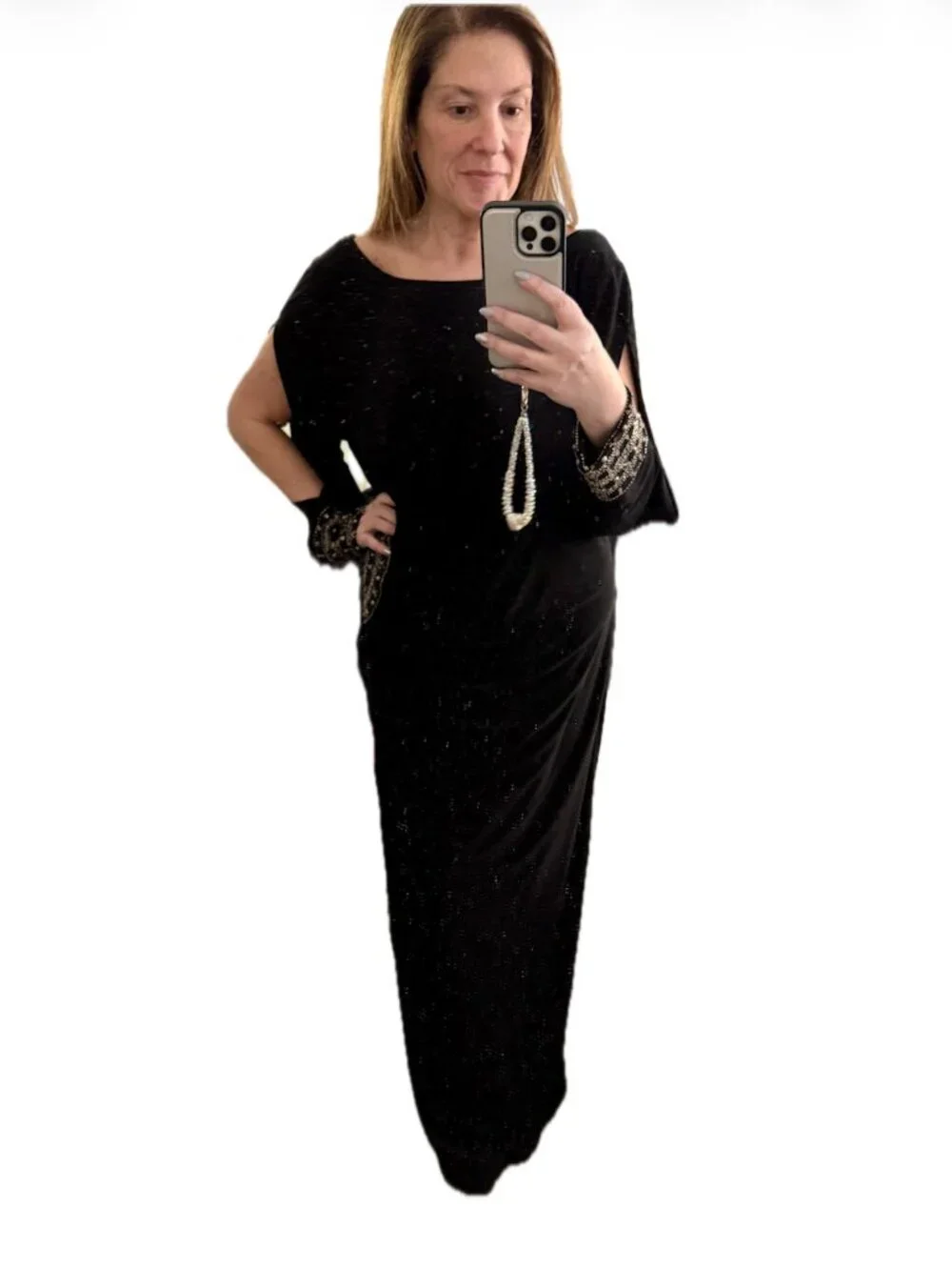 Xscape | Dresses | New Xscape Open Long Sleeve Beaded Embellished Dress ...